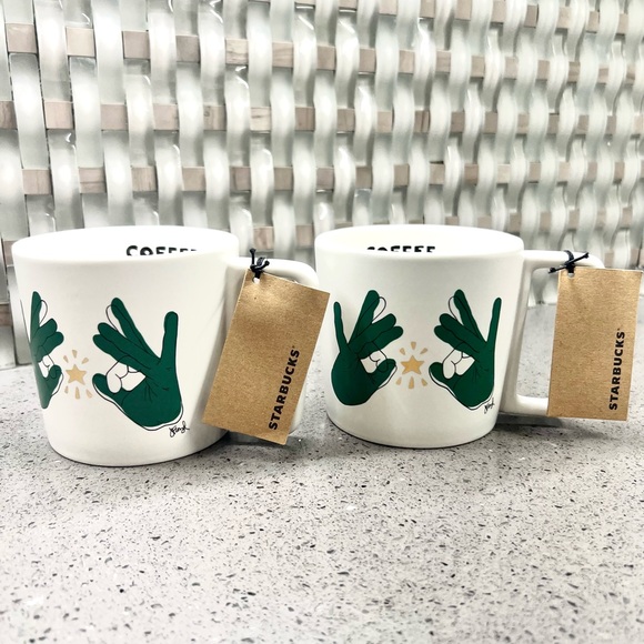 Starbucks | Kitchen | New Starbucks Set Of Two Coffee Mugs Sign ...